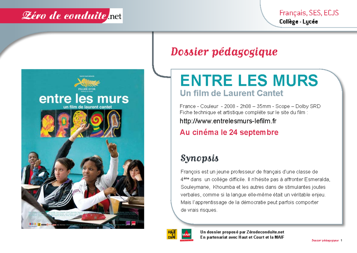 Zdc-entrelesmurs geometry and physics exercise - ENTRE LES MURS Un film ...