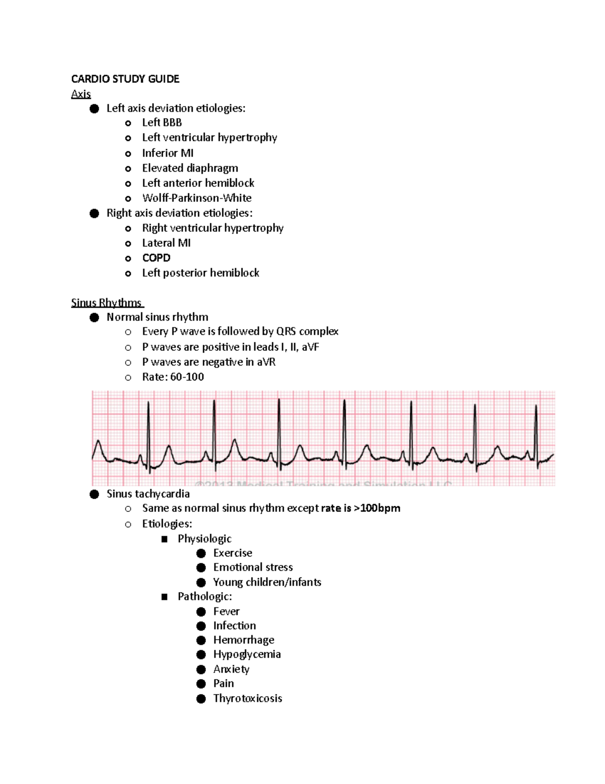 Cardio Study Guide - CARDIO STUDY GUIDE Axis Left axis deviation ...