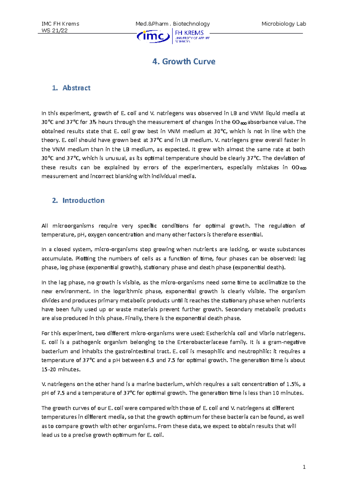 Microbiology, Growth Curve lab report - Medical and Pharmaceutical ...
