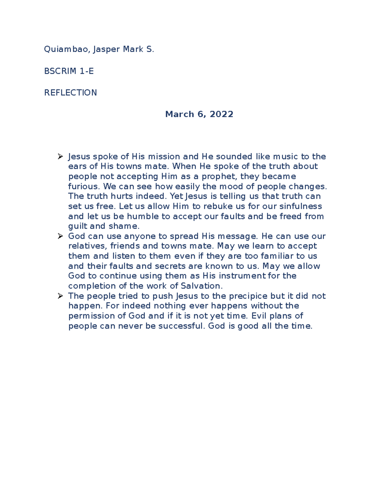 Jasper Mark Quiambao Reflection - Quiambao, Jasper Mark S. BSCRIM 1-E ...