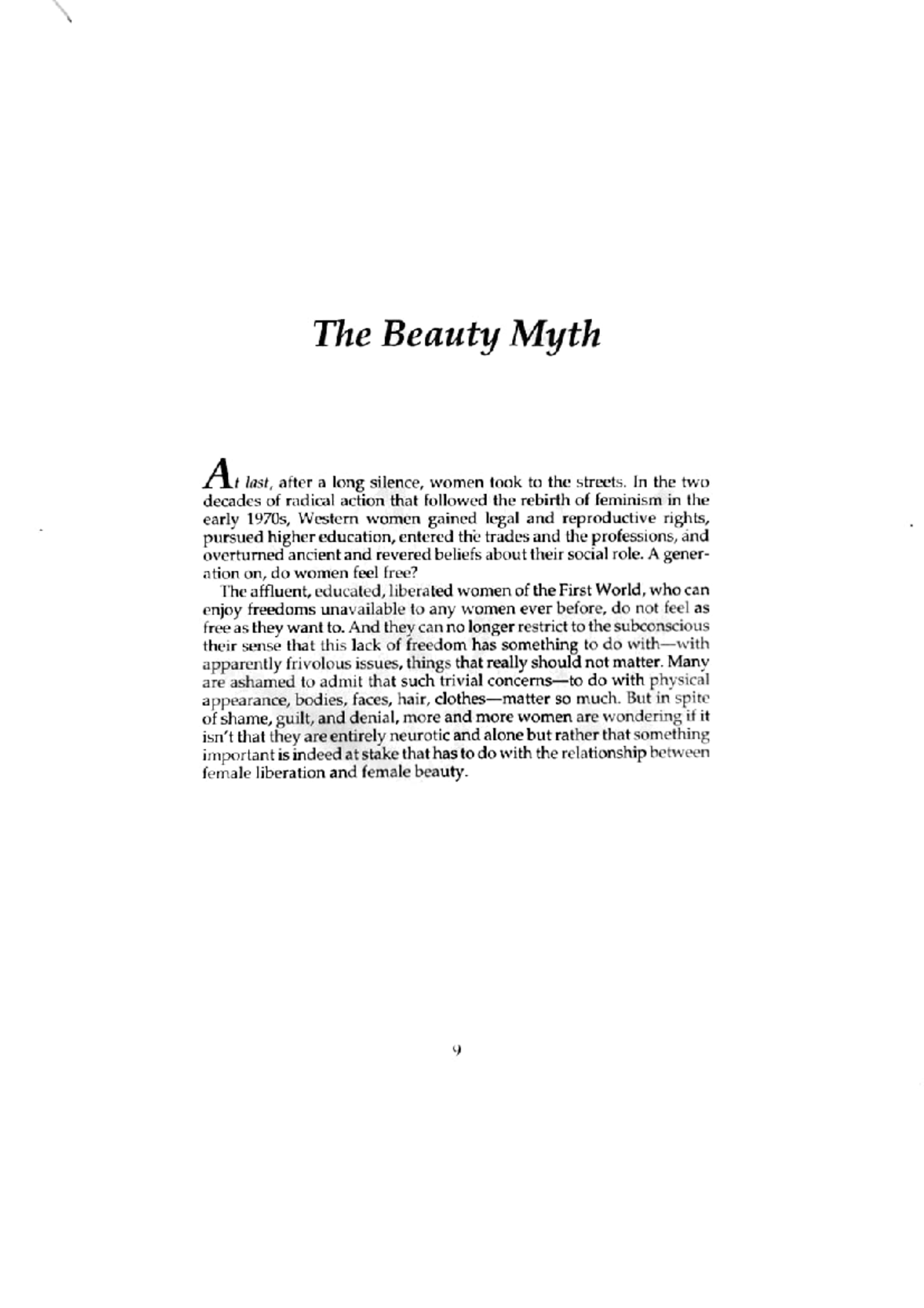 The Beauty Myth - Summary Philosophy - The Beauty Myth lt last, after a ...