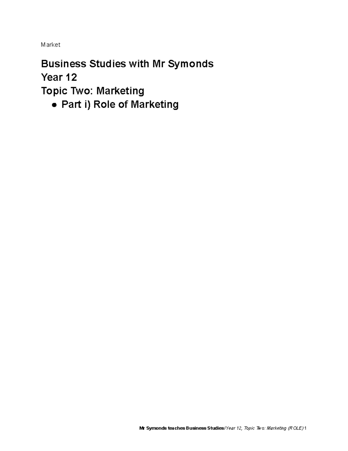 Marketing Role business - Market Business Studies with Mr Symonds Year ...