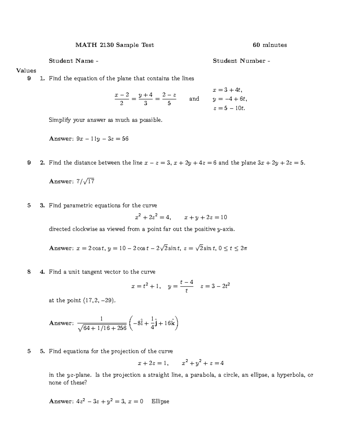 Practice exam 2015, Questions - MATH 2130 Sample Test 60 minutes ...