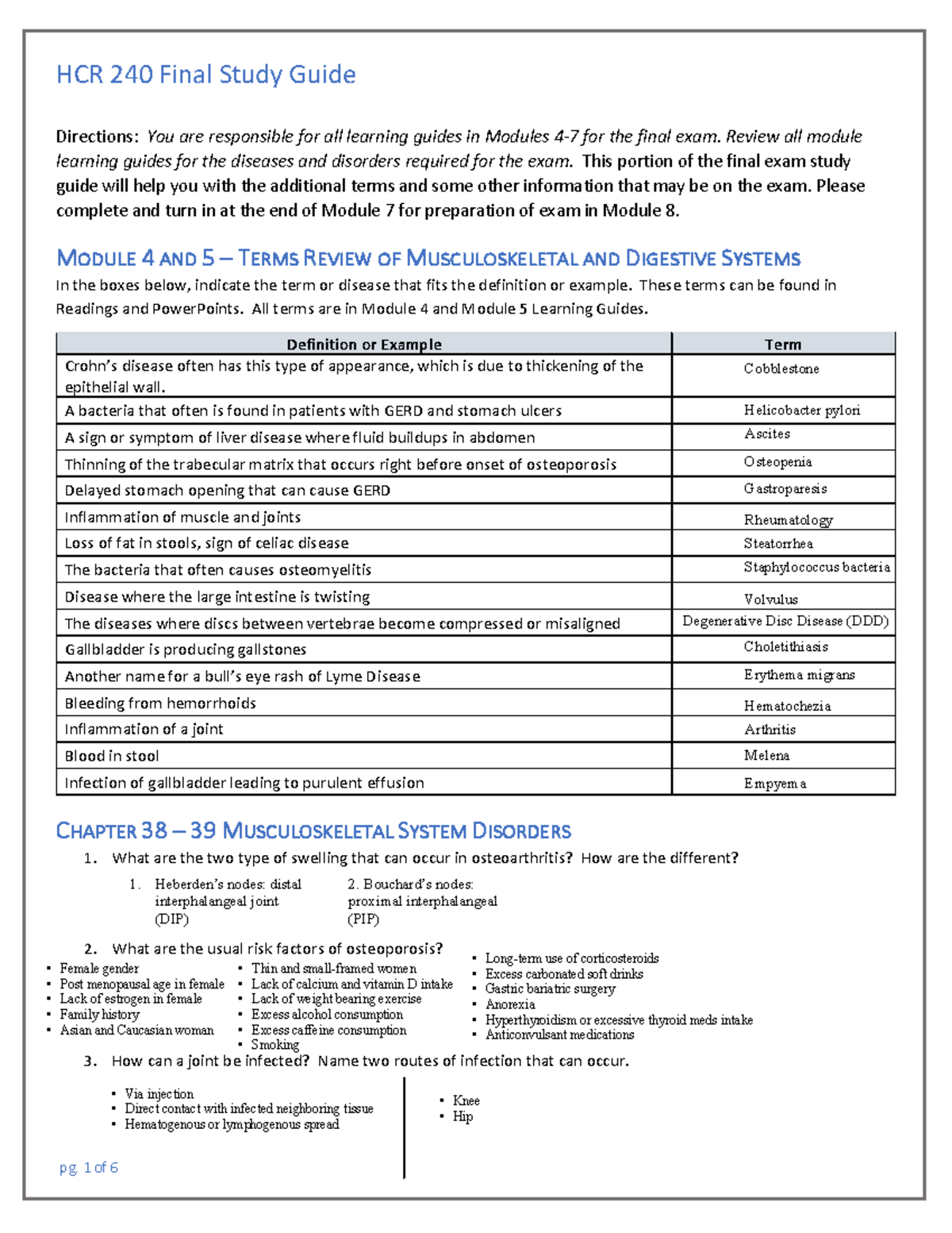 Final Exam Learning Guide - Directions: You are responsible for all ...