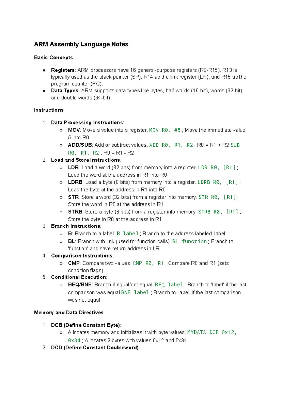 ARM Assembly Language Notes - ARM Assembly Language Notes Basic ...