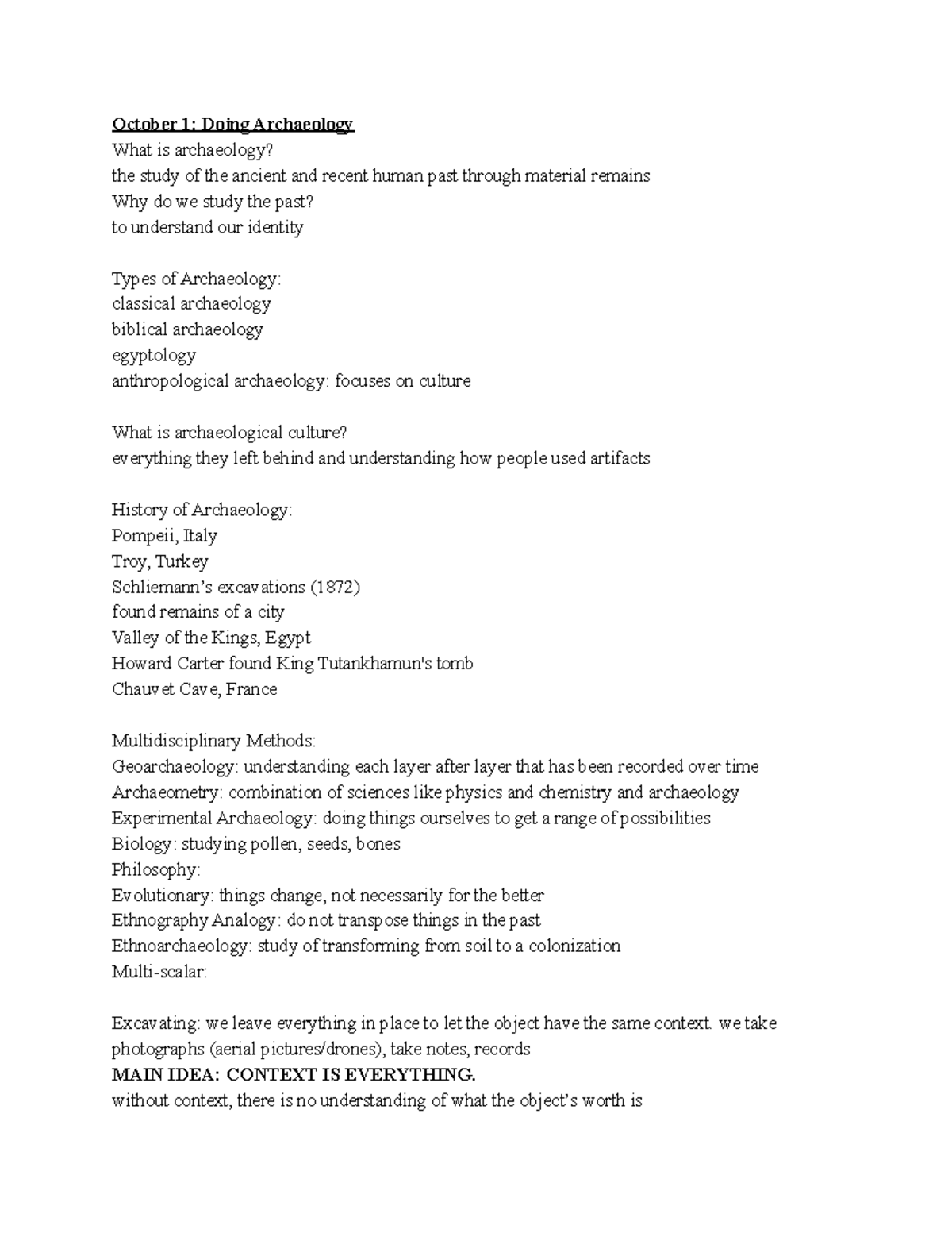 Anthro 111 Lecture Notes - October 1: Doing Archaeology What is ...