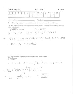 1342 Final EXAM Spring 2019 - NORTHEASTERN UNIVERSITY Department of Mathematics MATH 1342 ...