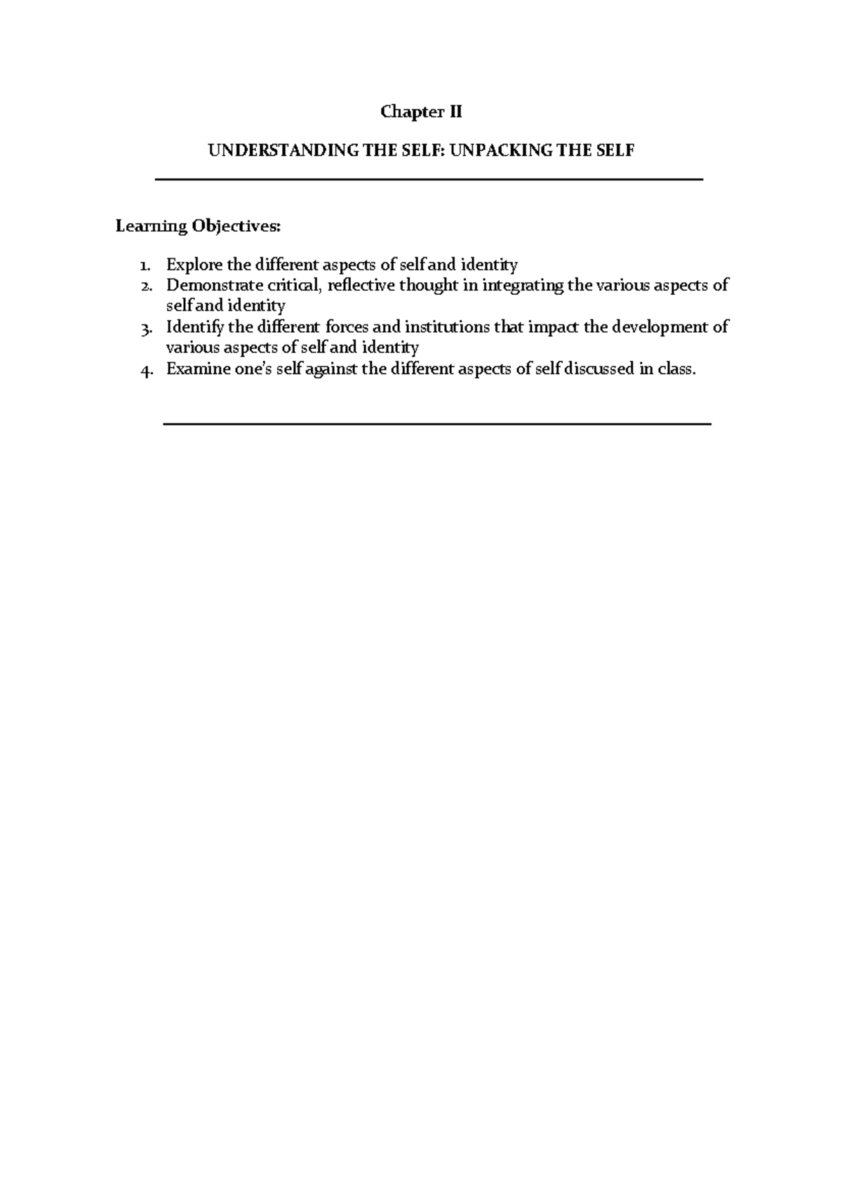 Chapter Il-Unit 1 The Physical Self - Chapter II UNDERSTANDING THE SELF ...