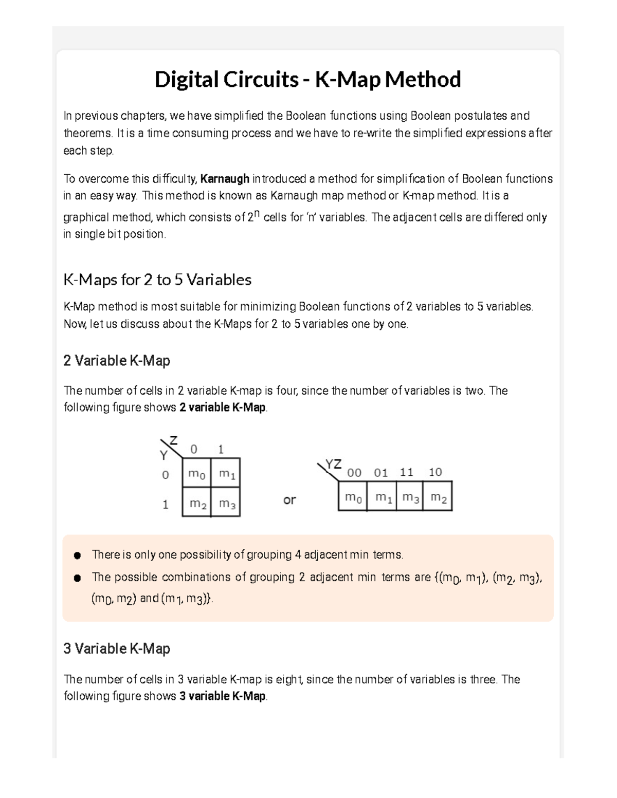 Digital Circuits - K-Map Method - It is a time consuming process and we ...