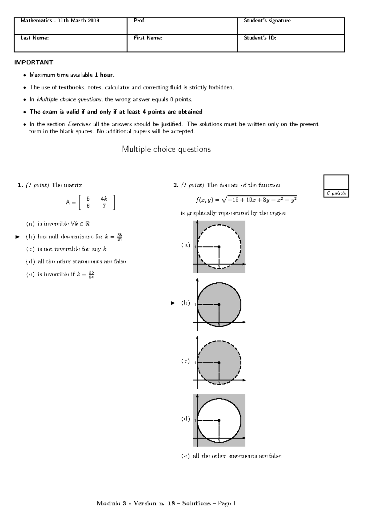 Partial Test 3-18-19 sol-versione Bb - Mathemati s-11thMar h 2019 Prof ...