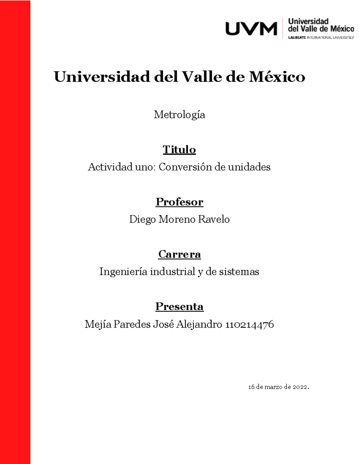 A1 JAMP - Actividad 1 - Universidad del Valle de MÈxico MetrologÌa Titulo Actividad uno ...