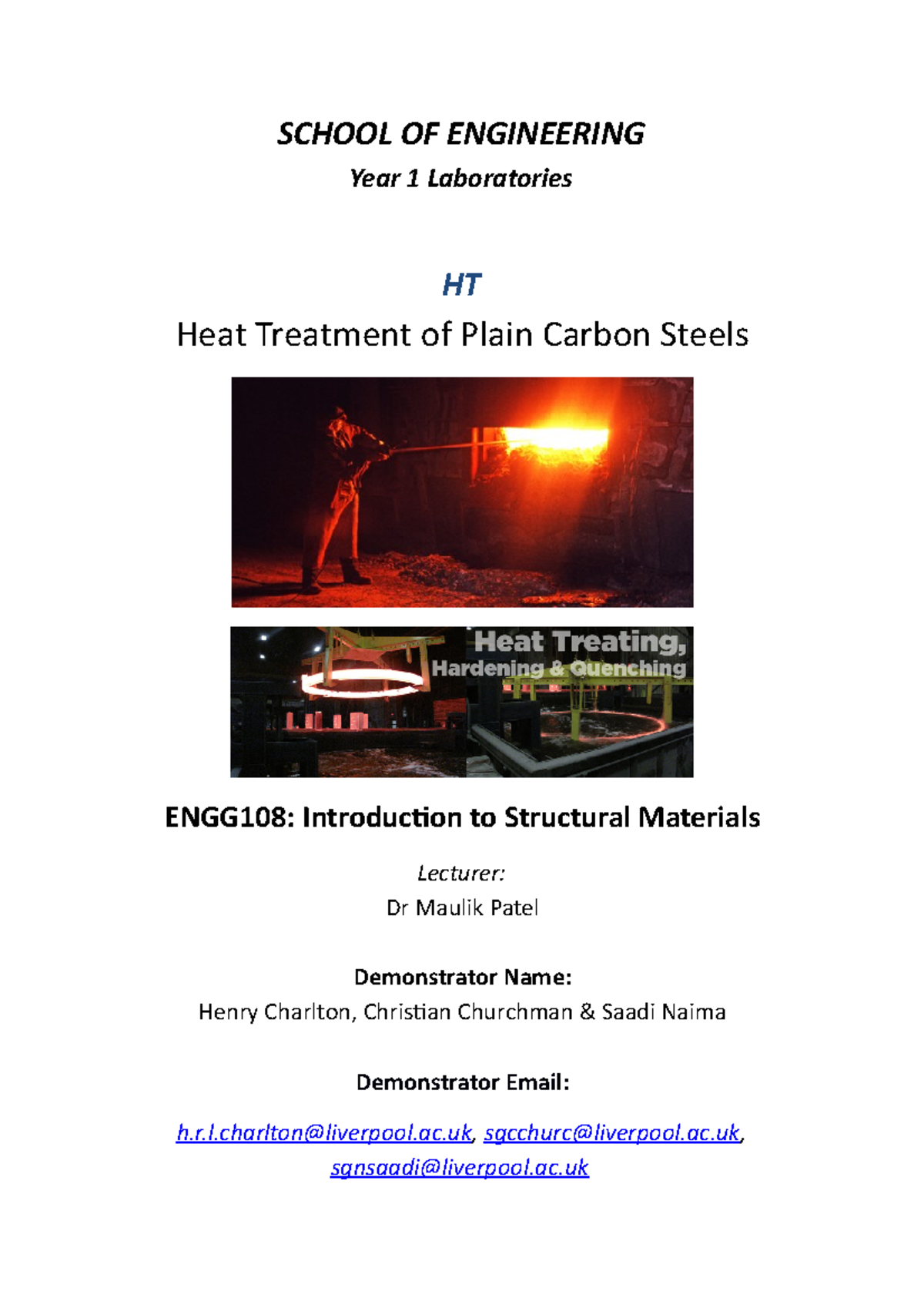 HTLab Scipt 2021-22 - Lecture notes from year 2 - SCHOOL OF ENGINEERING ...