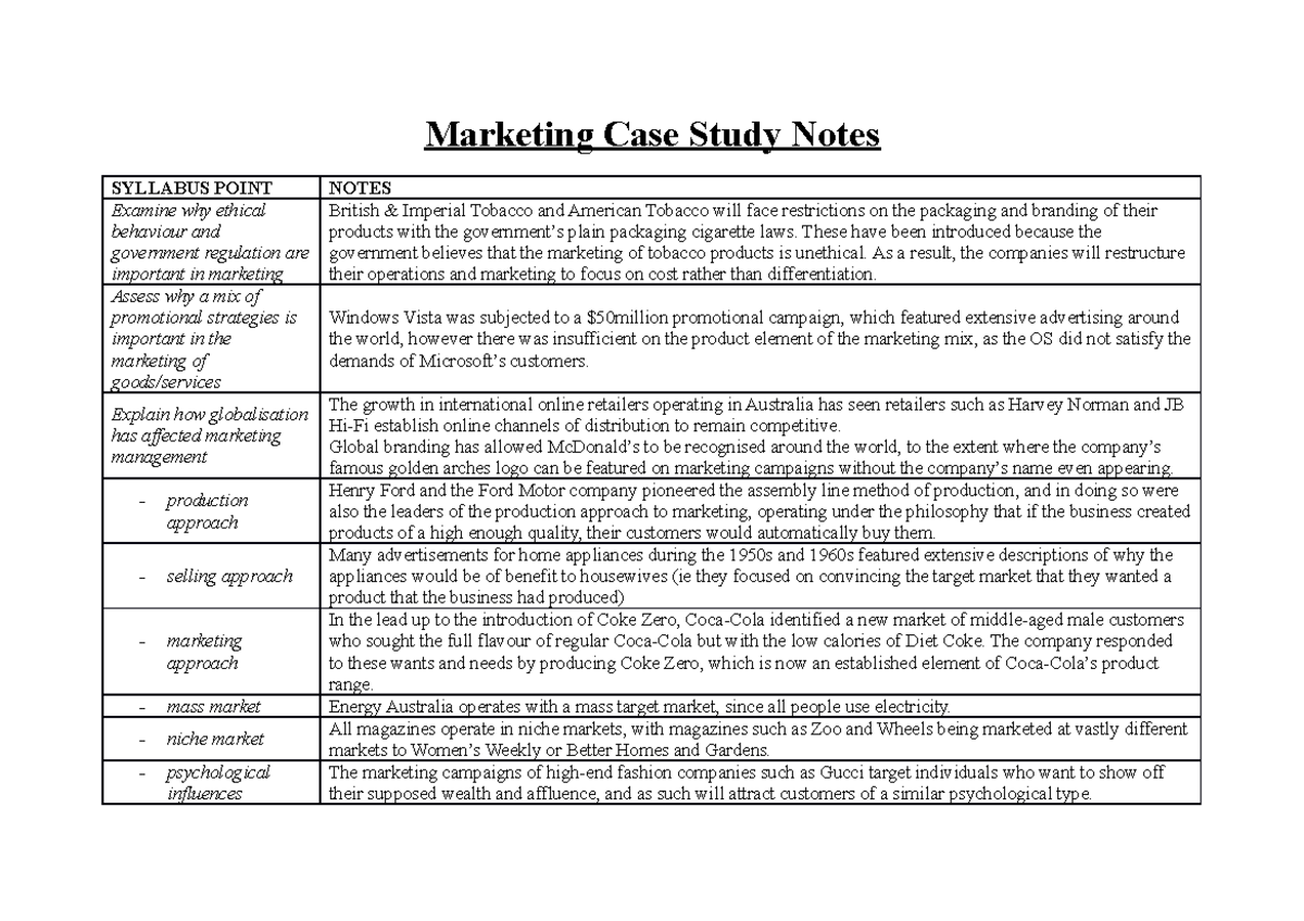 Business Studies Resources - Case Study - Marketing - Marketing Case ...
