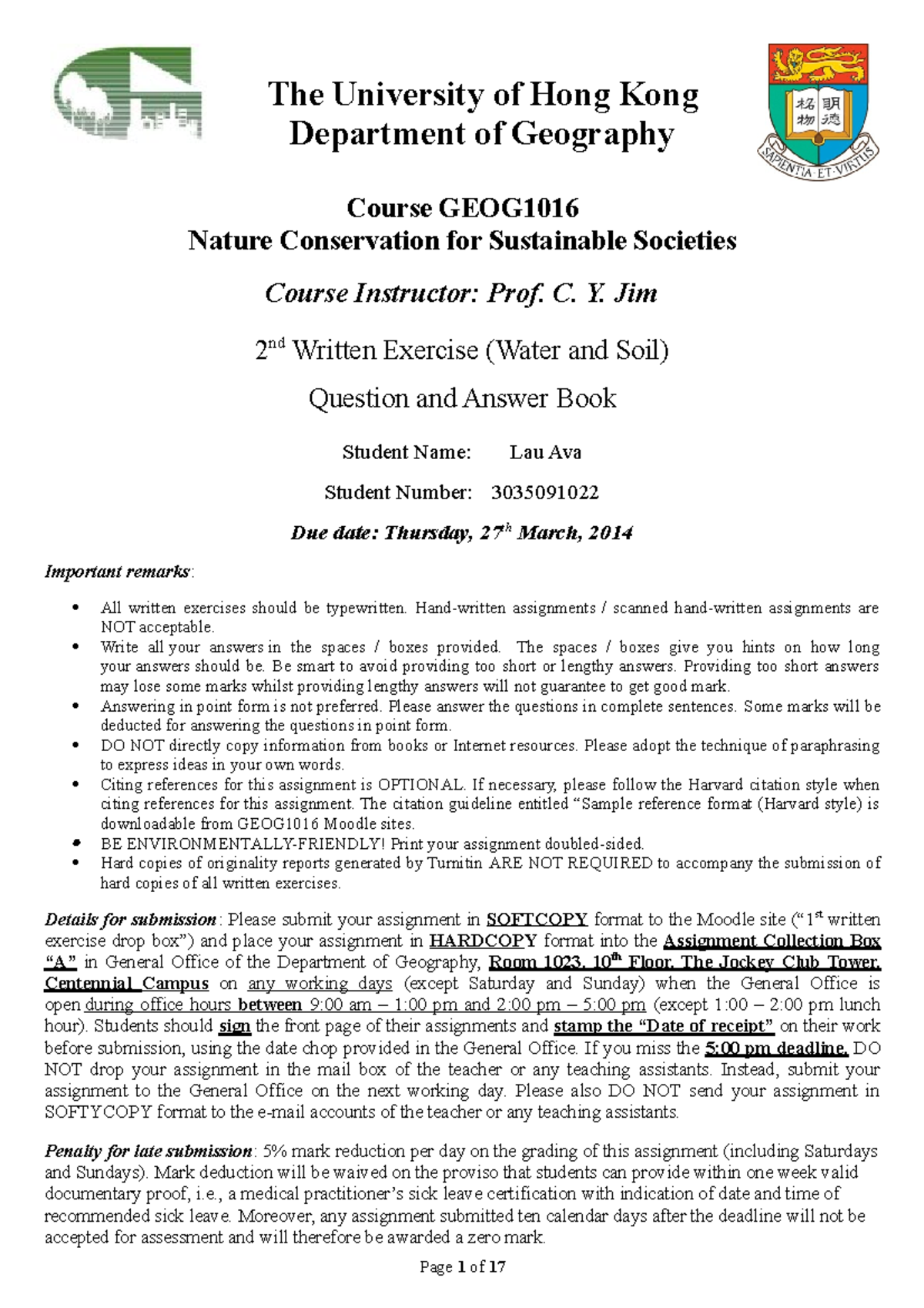 GEOG1016 2nd written exercise - The University of Hong Kong Department ...