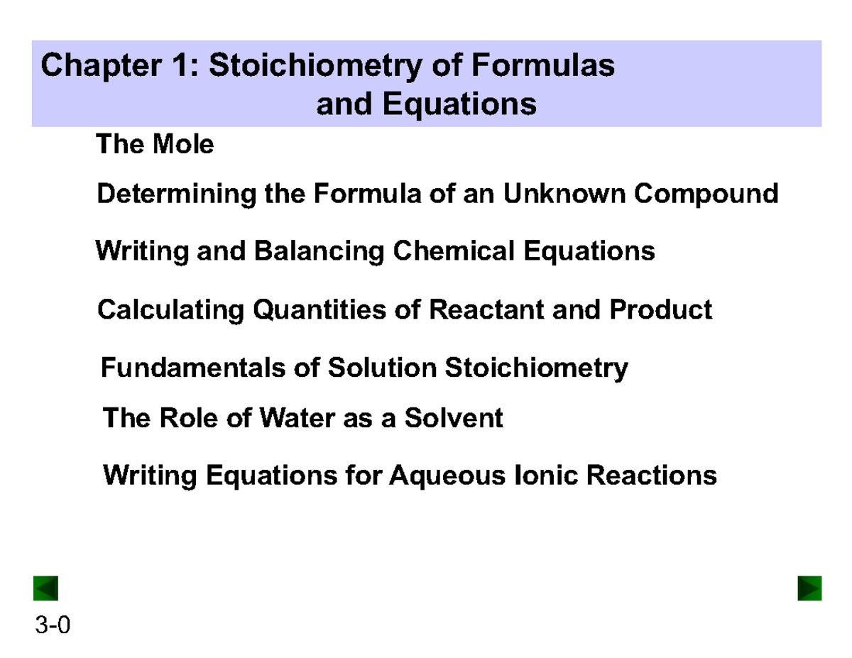 Chapter 1 chem notes - Fundamentals of Solution Stoichiometry The Mole ...
