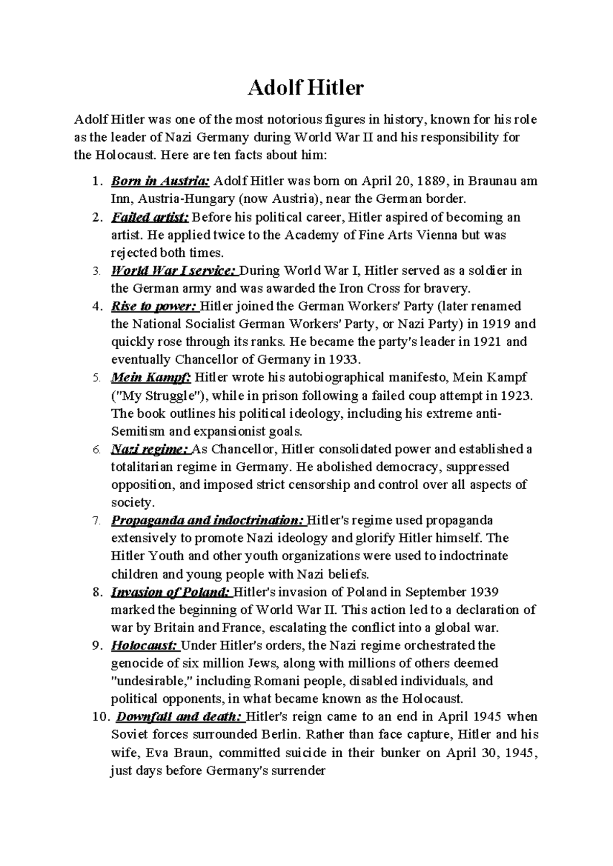 ADOLF HITLER, THE RISE OF EVIL - Adolf Hitler Adolf Hitler was one of ...