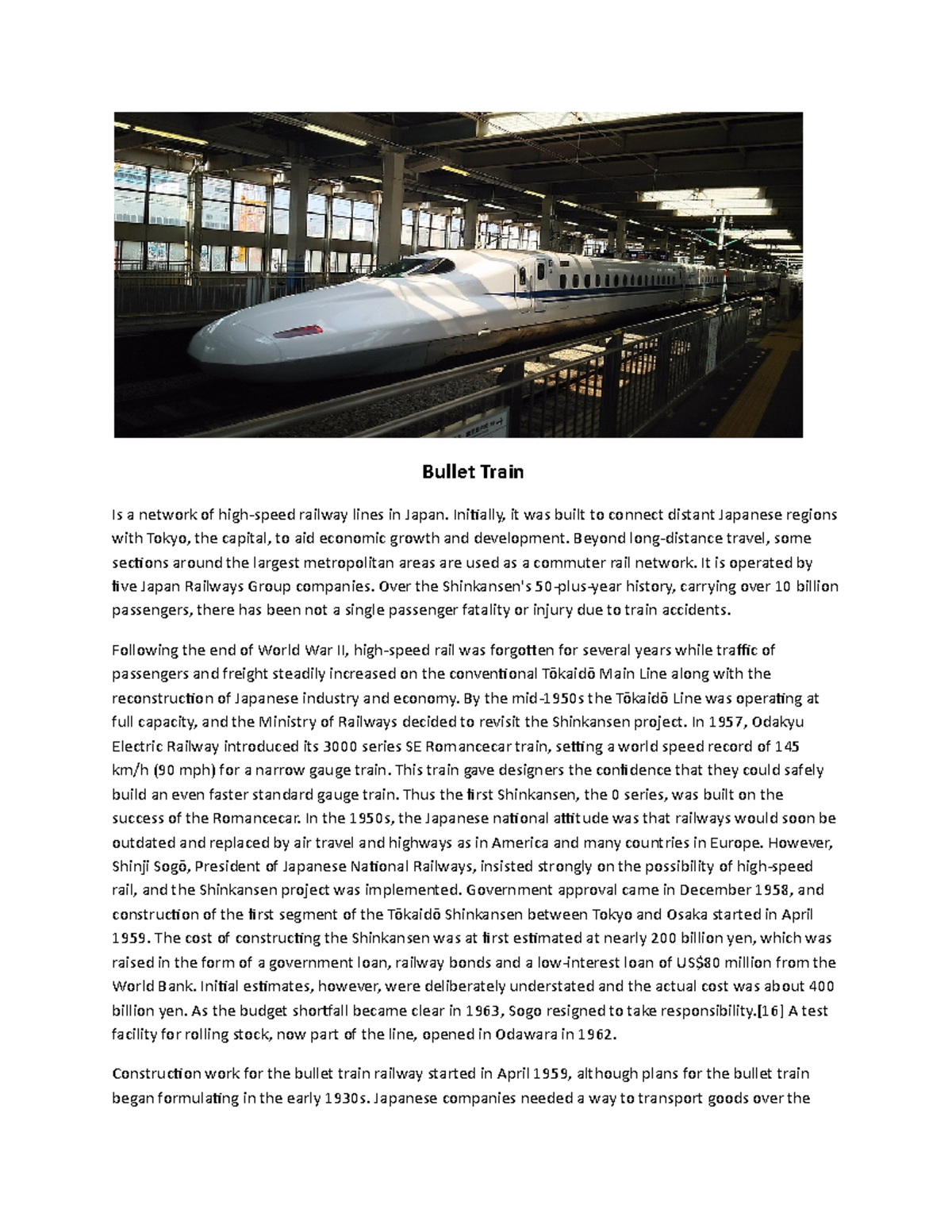Transportation System - Bullet Train Is a network of high-speed railway ...