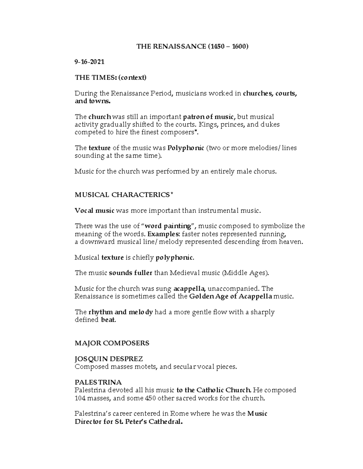 Notes 2-1-22 Renaissance - THE RENAISSANCE (1450 – 1600) 9-16- THE ...