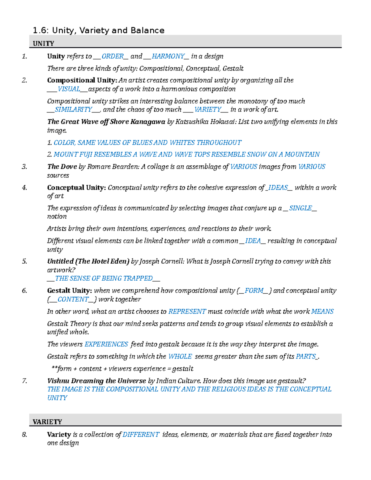 1.6 Unity, variety Notes Maritza Miranda - 1: Unity, Variety and ...