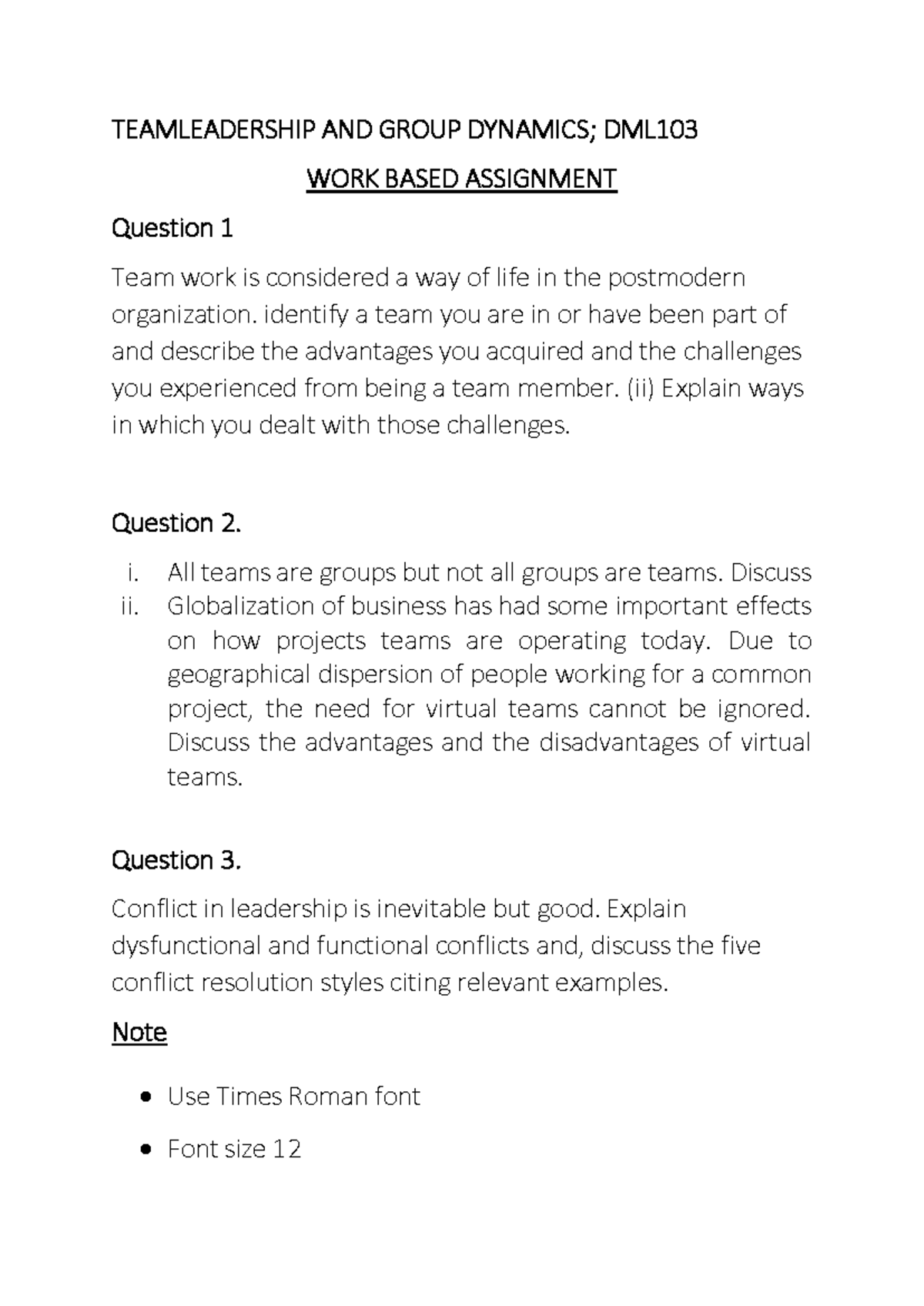 WBA Teamleadership AND Group Dynamics ODEL - TEAMLEADERSHIP AND GROUP ...