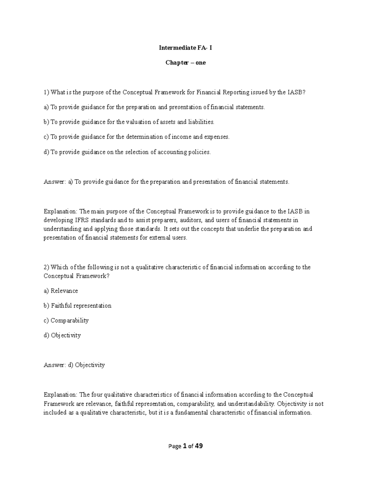 Intermediate FA - I answer - Intermediate FA- I Chapter – one What is the purpose of the ...