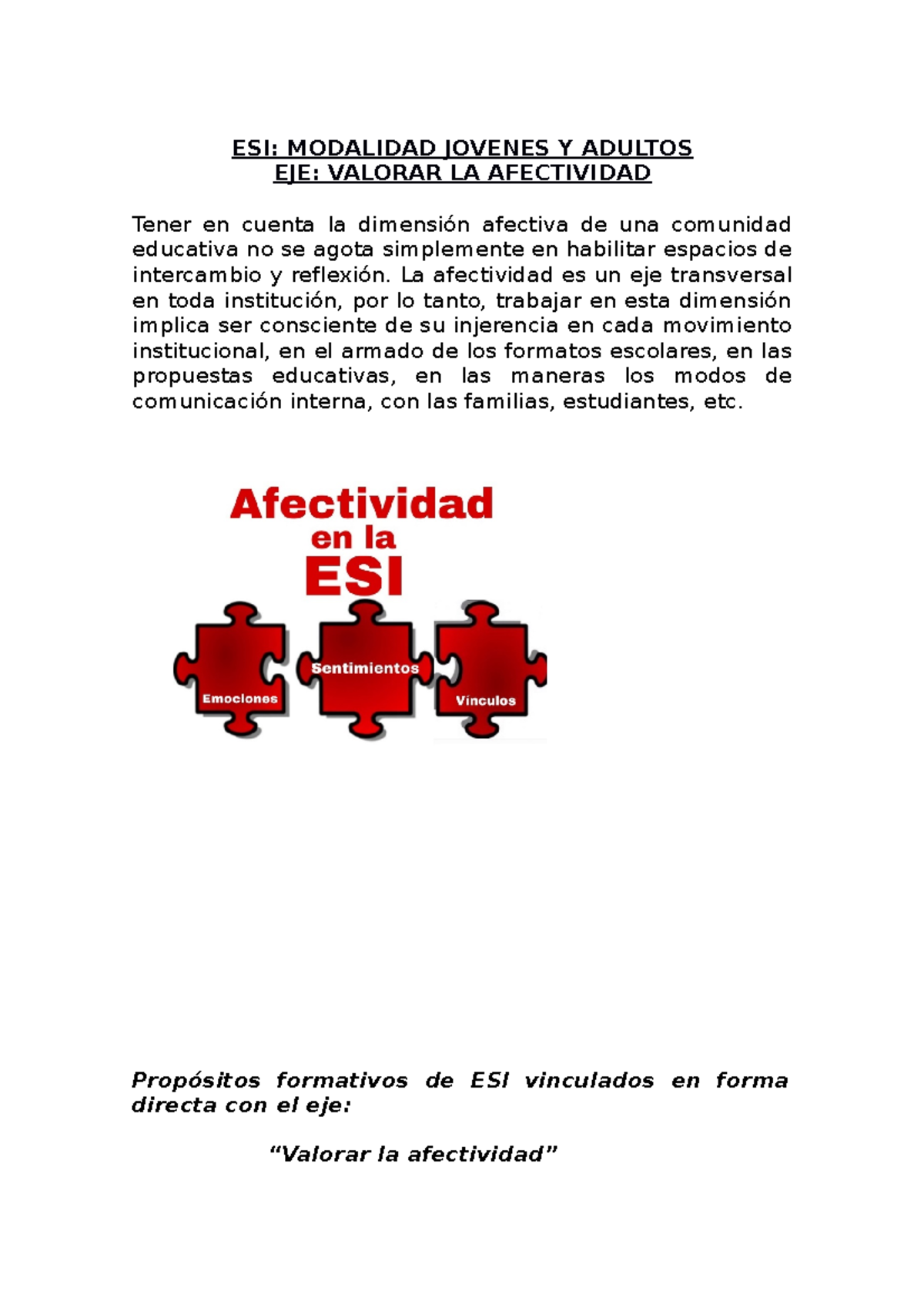 Proyecto Esi Afectividad Y Genero Esi Modalidad Jovenes Y Adultos Eje Valorar La Afectividad