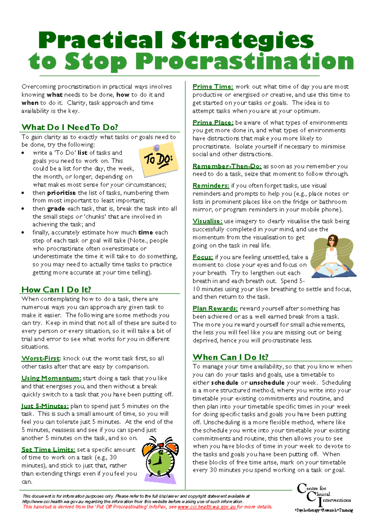 Procrastination Information Sheet - 04 - Practical Strategies to Stop Procrastinating - Prime ...