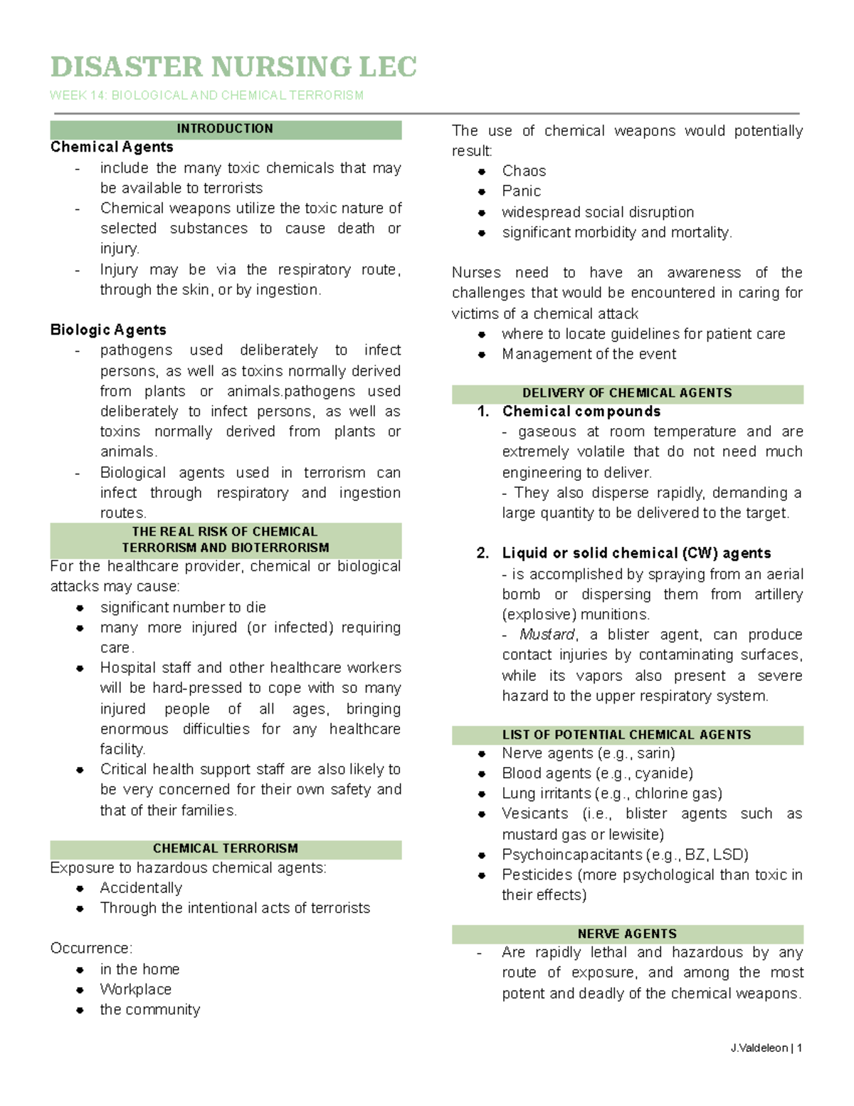 DN lec Week 14 trans - summary of disaster nursing topics - DISASTER ...
