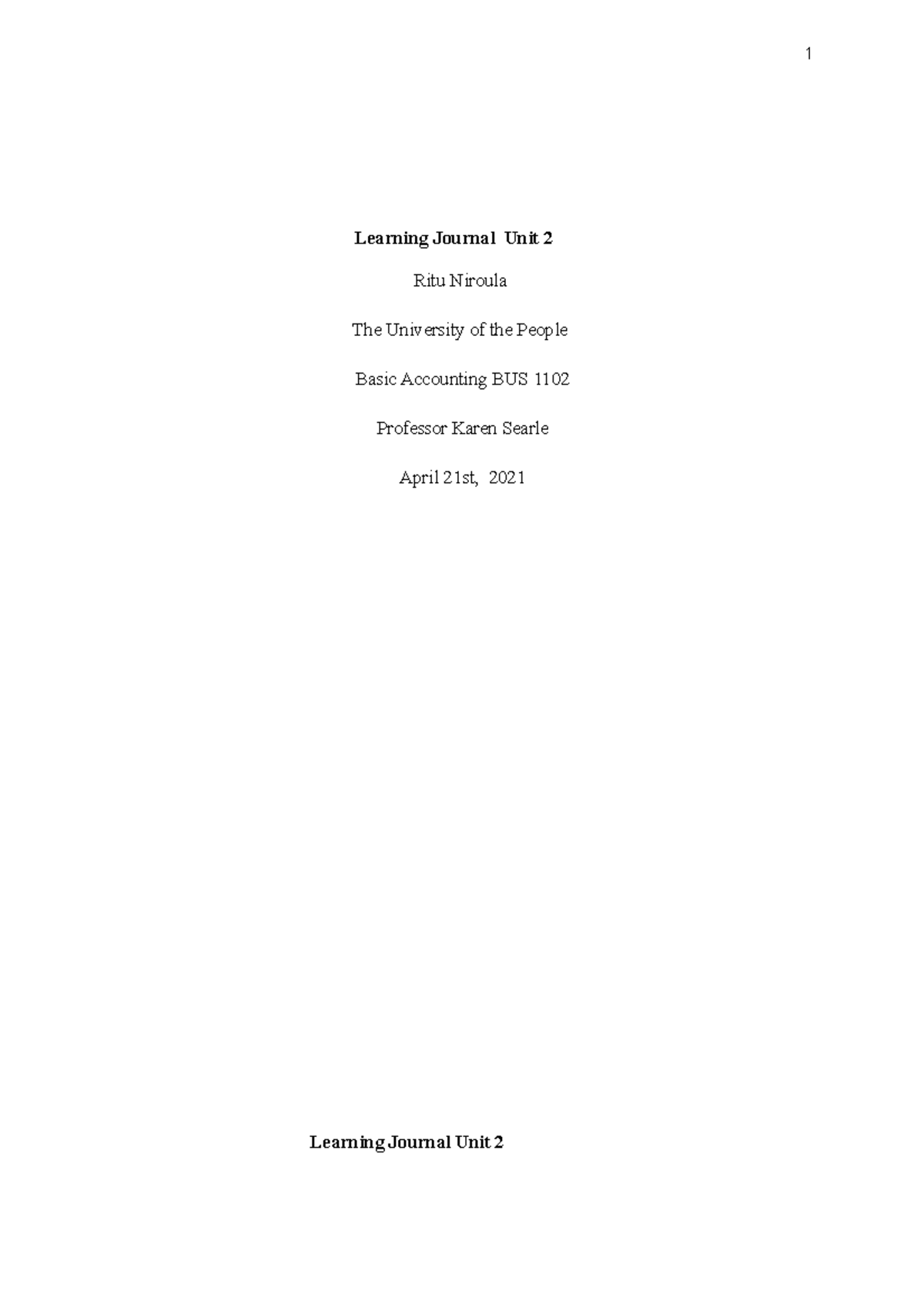 Learning Journal Part 2 - 1 Learning Journal Unit 2 Ritu Niroula The ...