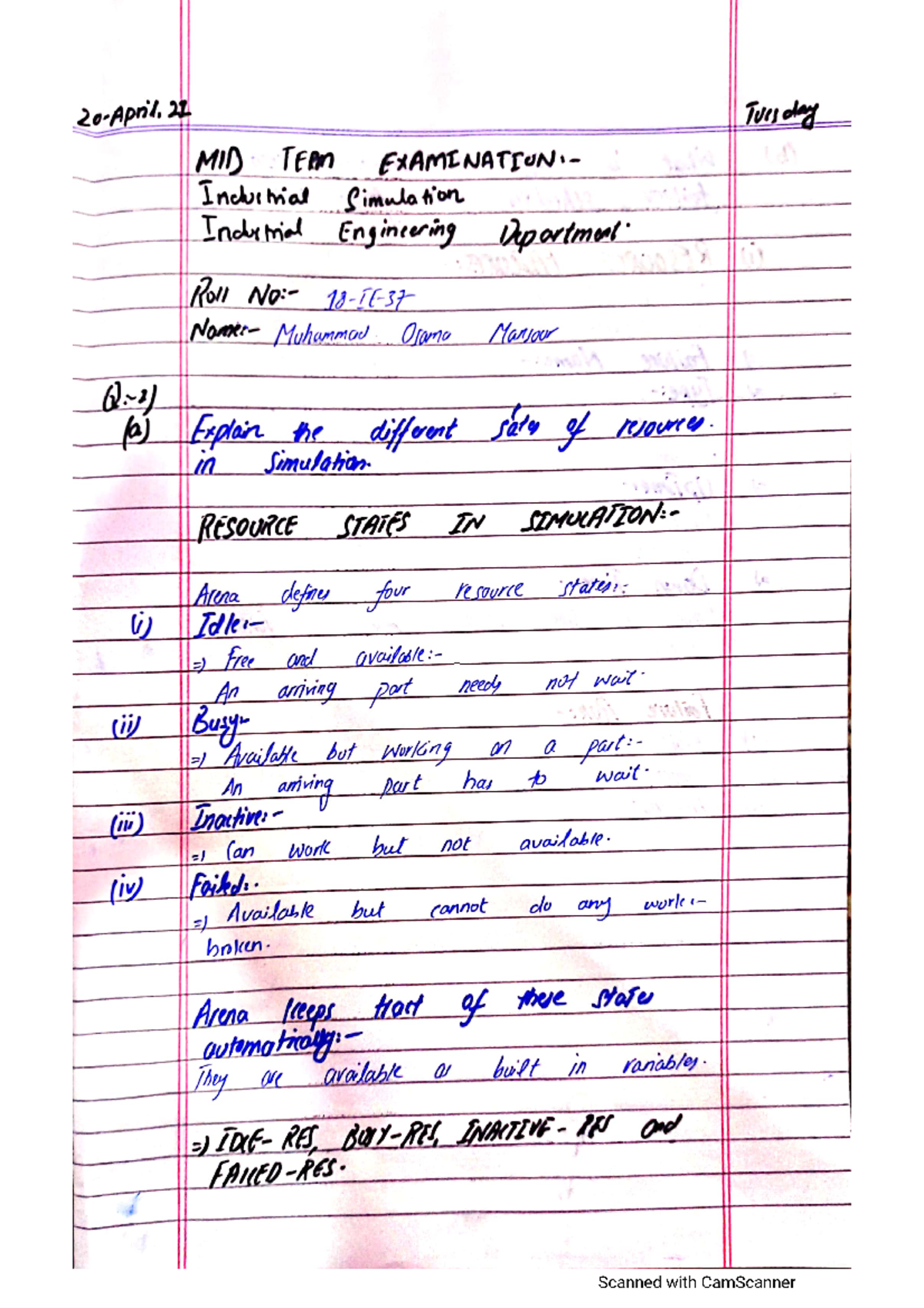 IS Mids 6 semester 1 - mid paper - Simulation and Modeling - Studocu
