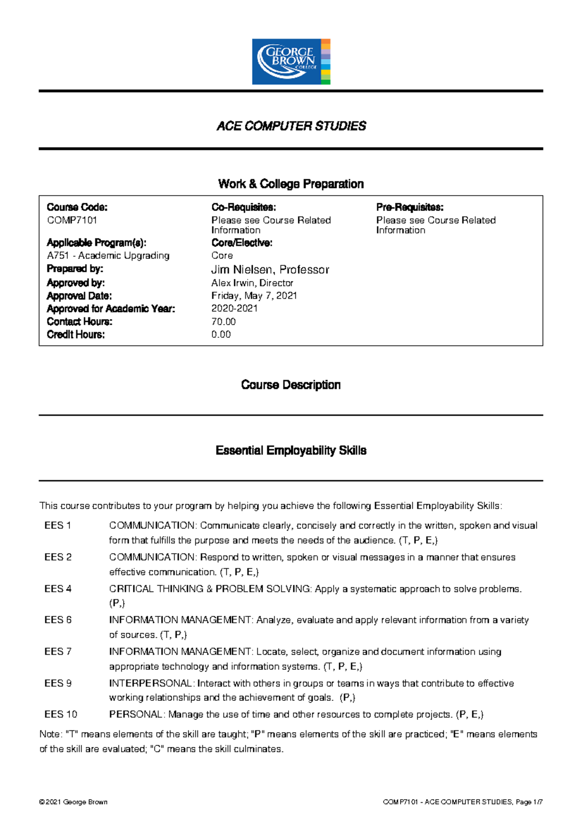 2020-2021 comp7101 - course outline - ACE COMPUTER STUDIES Work ...