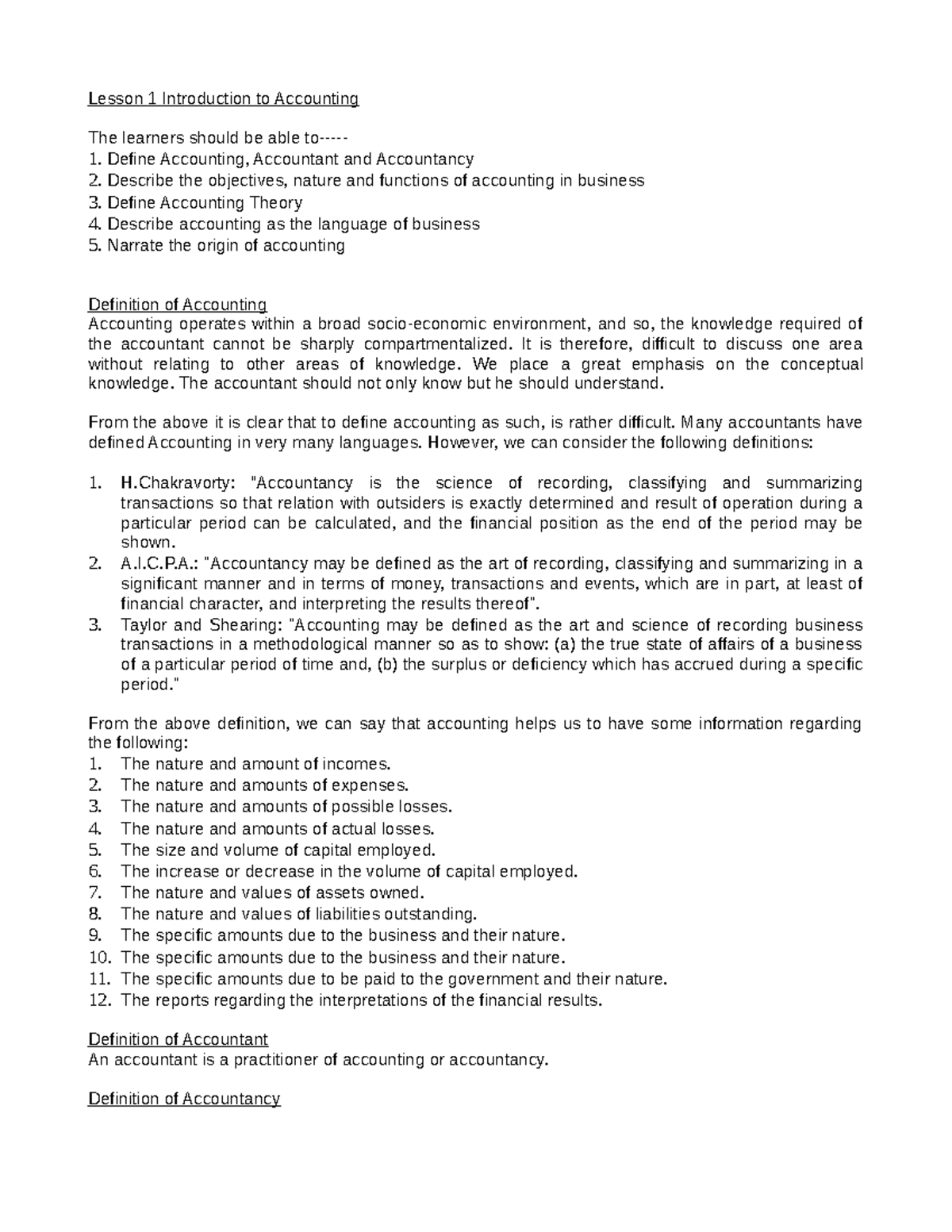 Lessons 1 4 Oct 18 2021 Lecture - Lesson 1 Introduction to Accounting ...