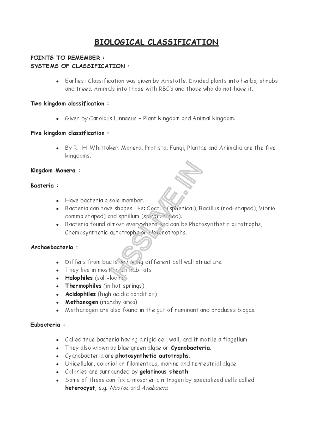 Biological classifications characterestics and functions - - Studocu