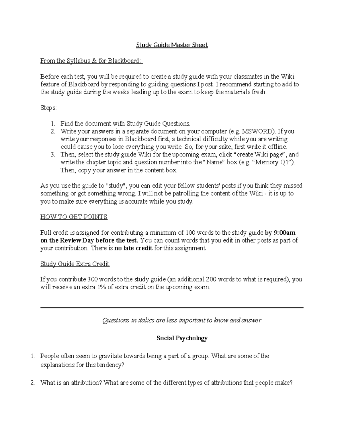 Study Guide - Exam 1 Questions - Study Guide Master Sheet From the ...