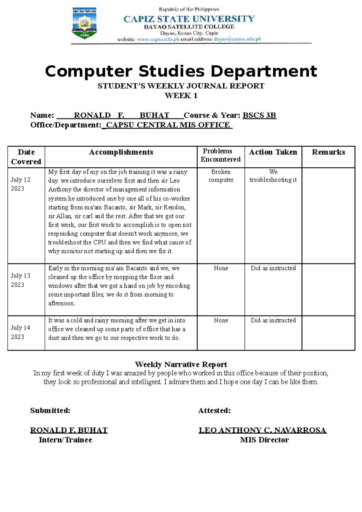 OJT-Requirements - computer - Computer Studies Department STUDENT’S ...