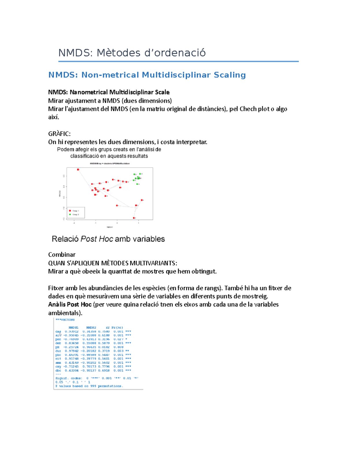 NMDS Exemple Classe - NMDS: Mètodes d’ordenació NMDS: Non-metrical ...