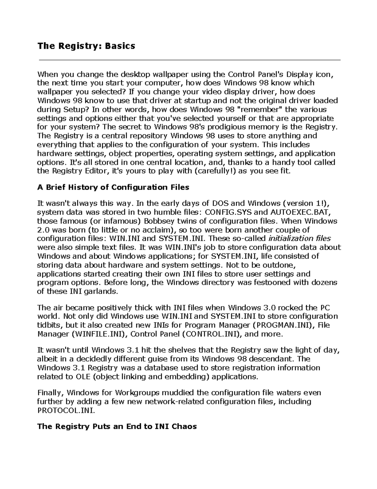 The Registry Basics Linux Installation And Configuration Lecture Notes The Registry Basics
