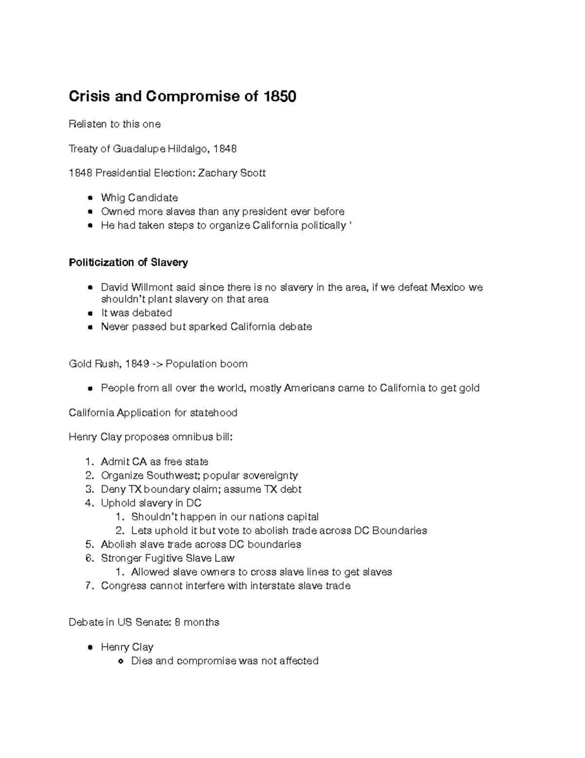 Crisis and Compromise of 1850 - Studocu