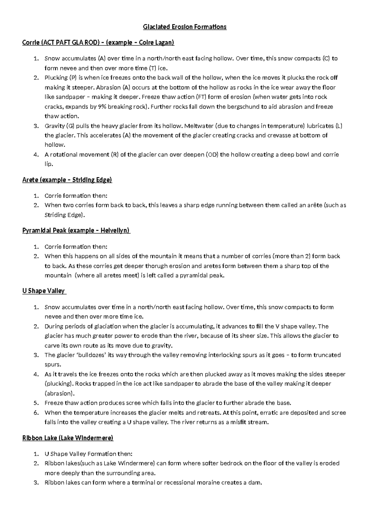Glaciation-formations - Glaciated Erosion Formations Corrie (ACT PAFT ...