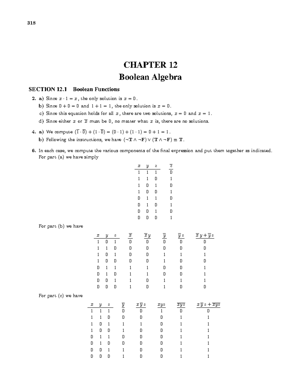 IRG Ch12 - solution of rosen's discrete mathematics - 318 CHAPTER 12 Boolean Algebra SECTION 12 ...