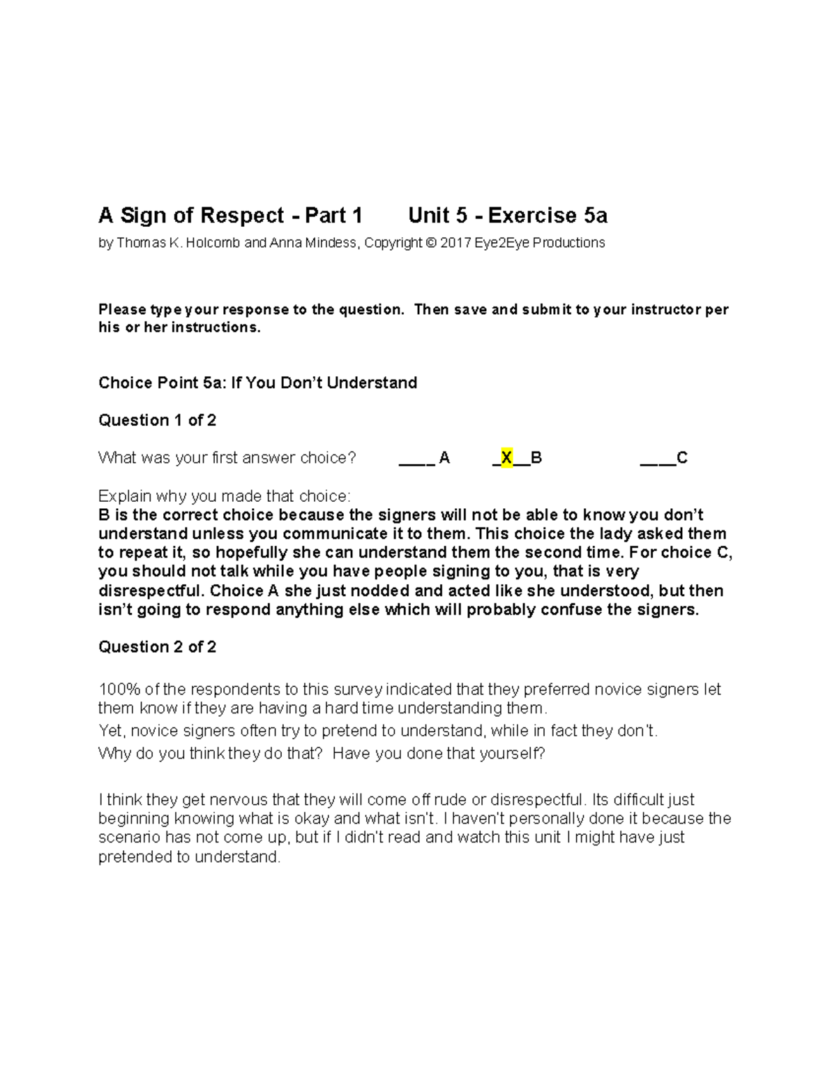 ASOR unit 5- asl 111 - A sign of respect assignment for American sign ...