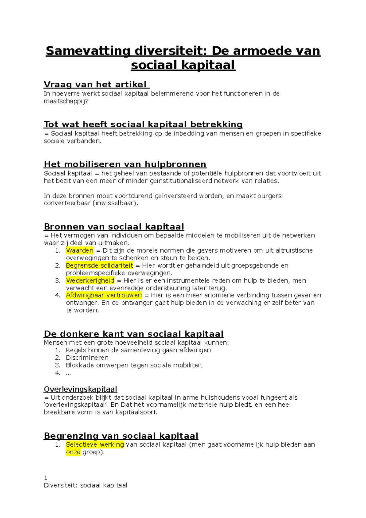 Samevatting diversiteit armoede van sociaal kapitaal - Samevatting diversiteit: De armoede van ...