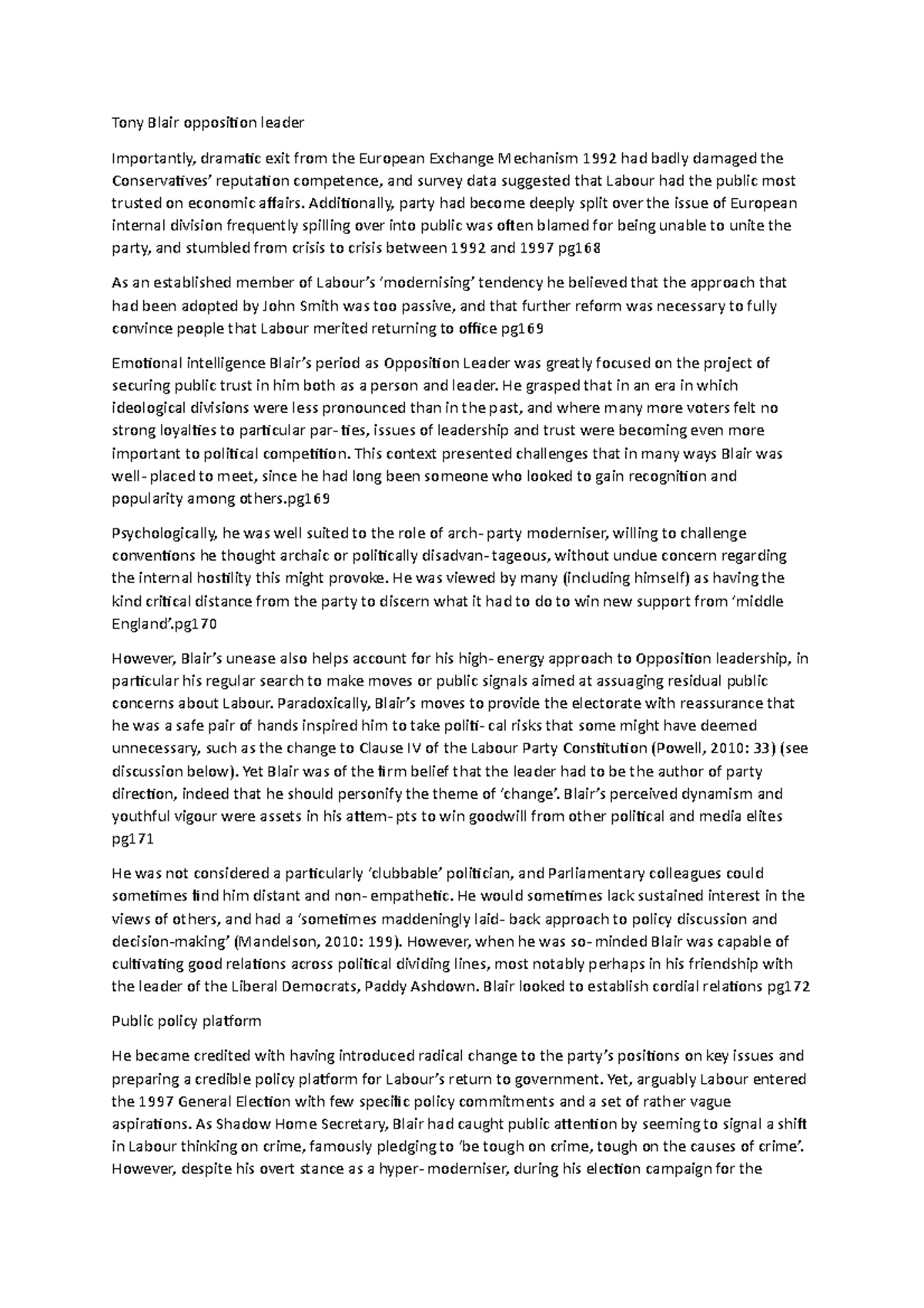 Tony Blair summary - Tony Blair opposiion leader Importantly, dramaic ...