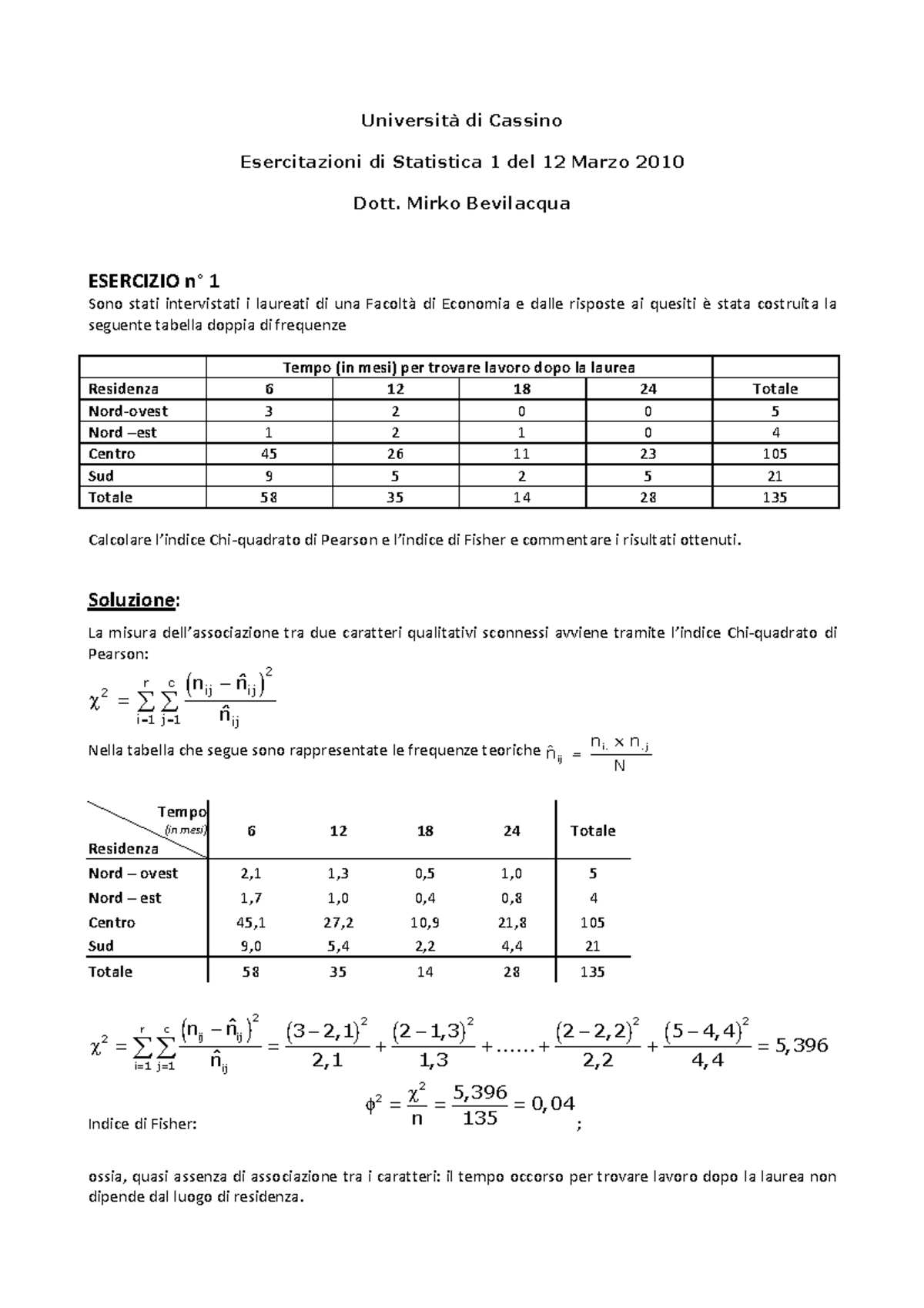 Statistica esempi - STATISTICA - UNICAL - Studocu