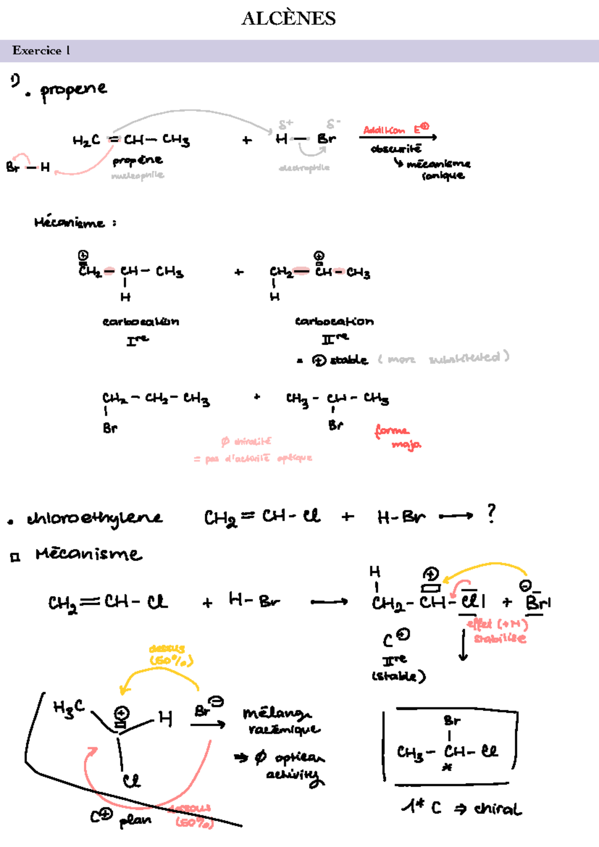 TD6 - Alkenes | L2 CBi - ALCÈNES Exercice 1 13 · propene & St S ...