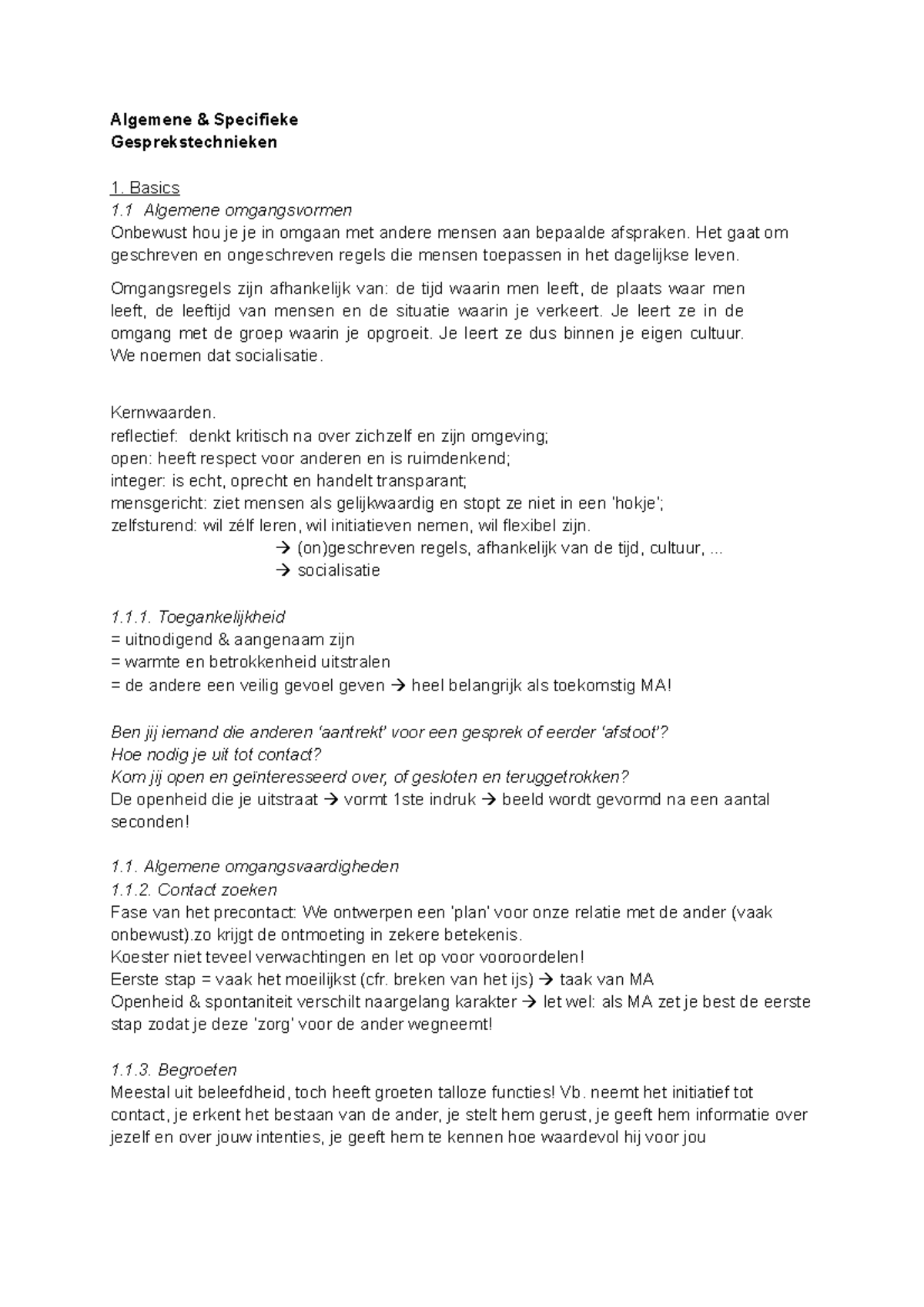 Samenvatting gesprektechnieken - Algemene & Specifieke ...