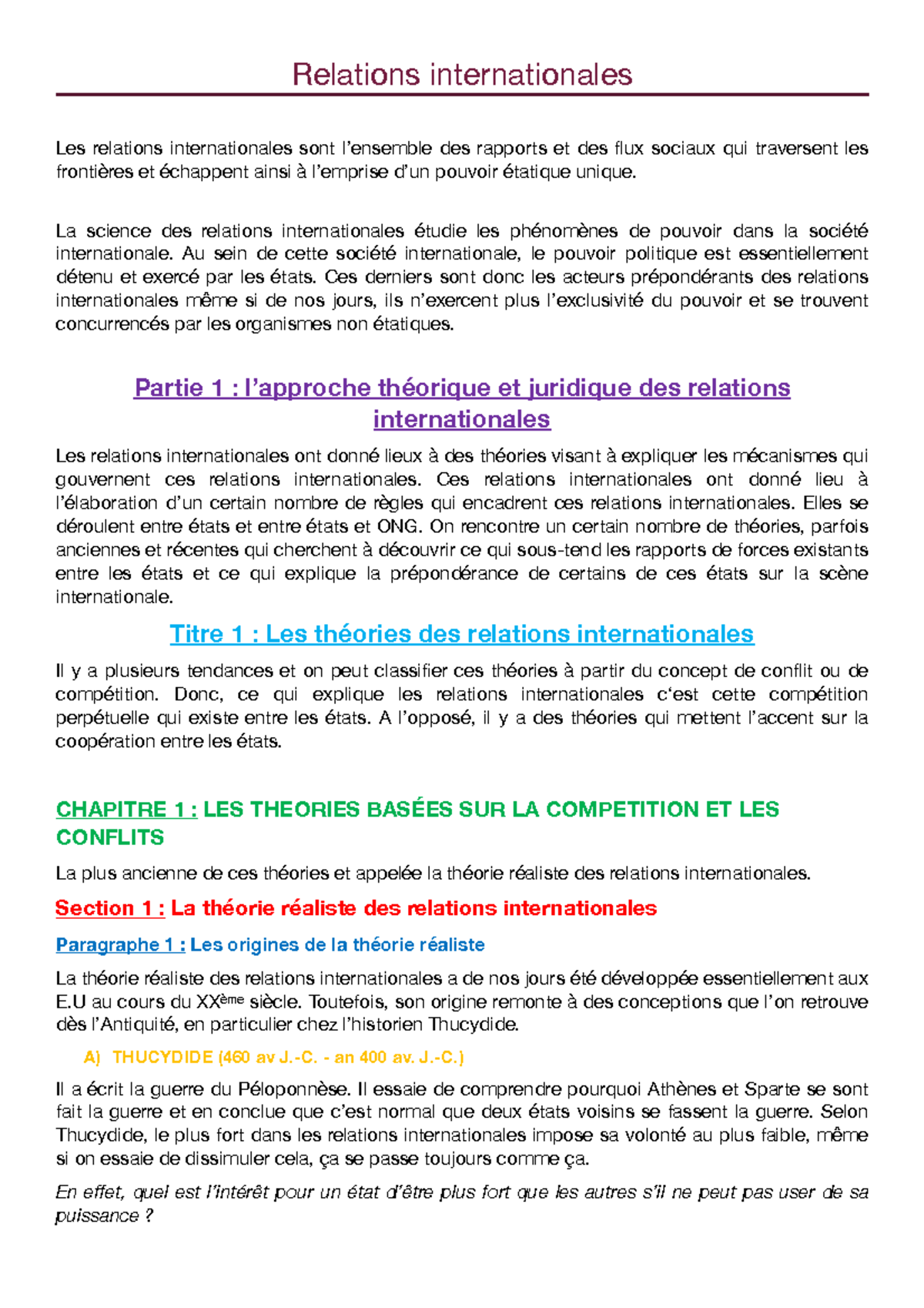 Relation internationales - La science des relations internationales ...