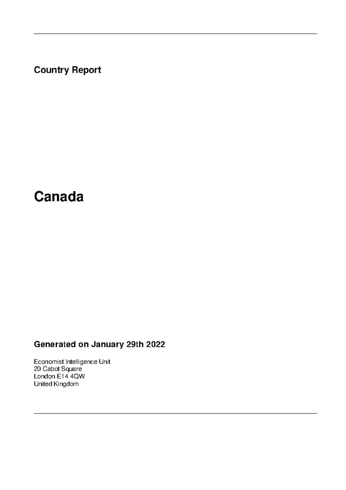 Country Report Canada January 2022 - - Studocu