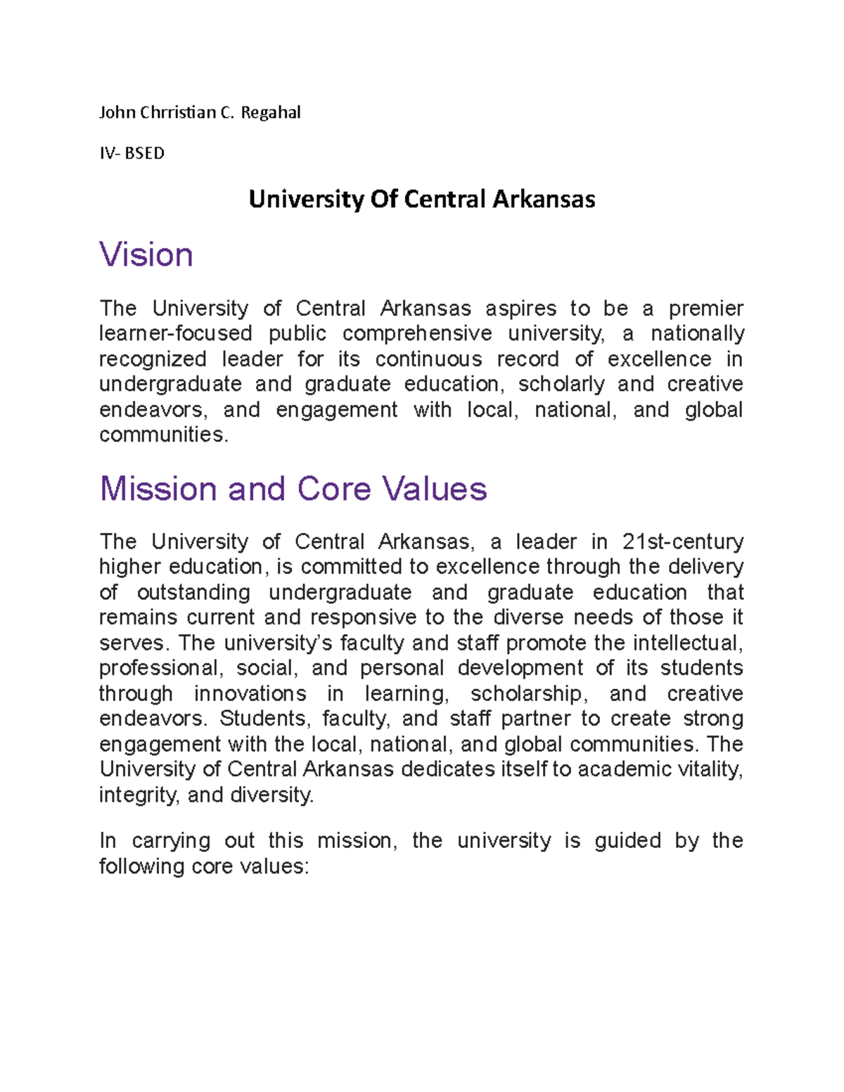 Teaching Internship Mission Vission and Core Values - John Chrristian C ...