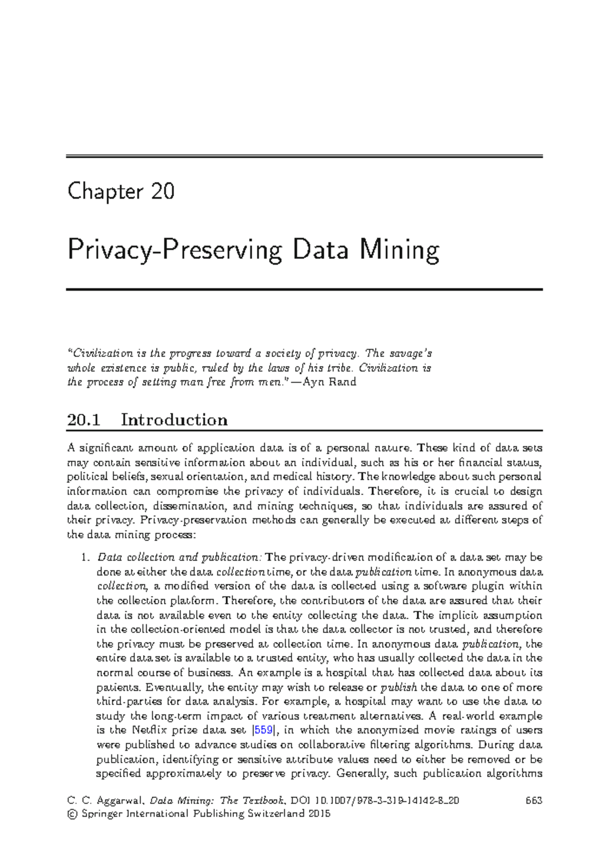 Data Mining The Textbook Chapter 20 - Chapter 20 Privacy-Preserving ...